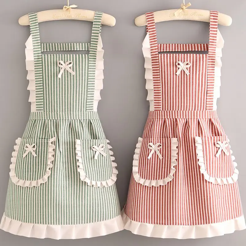 Korean version cotton and linen apron for women cute kitchen home ...