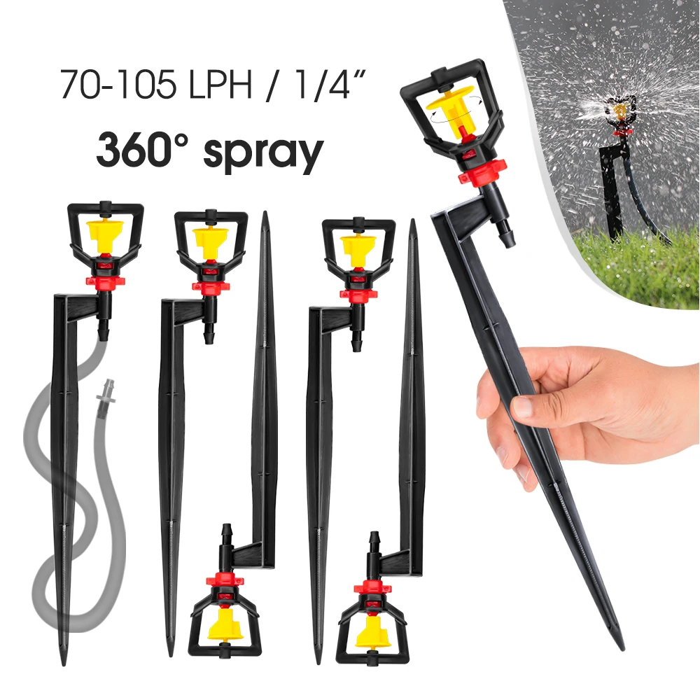 10PC-Garden-Irrigation-Micro-Sprinklers-on-20cm-Stake-Support-360 ...