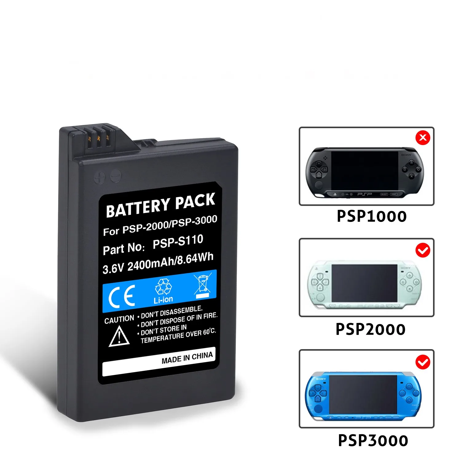 1x chargeur-Batterie Rechargeable 2400mAh PSP2000 PSP 3000 et chargeur ...