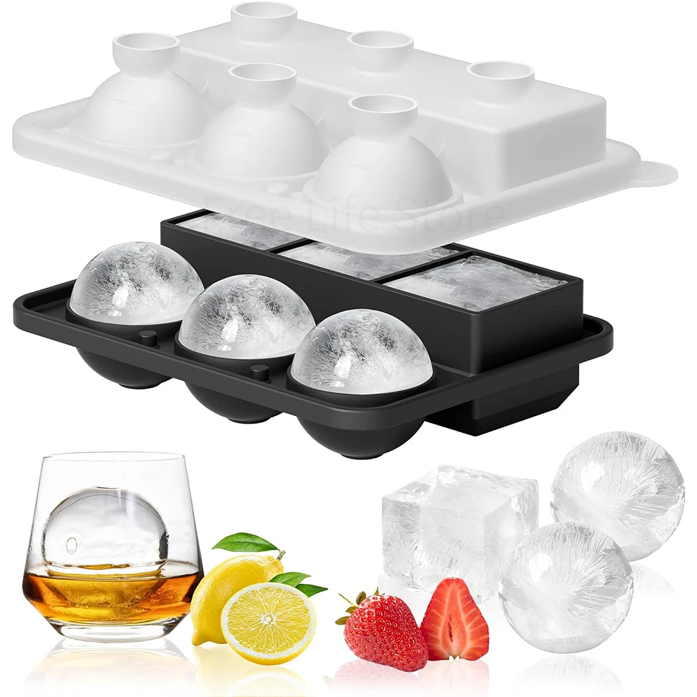 Ice-Cube-Tray-Silicone-Round-Ice-Ball-Mold-Square-Large-Ice-Mold-Combo ...