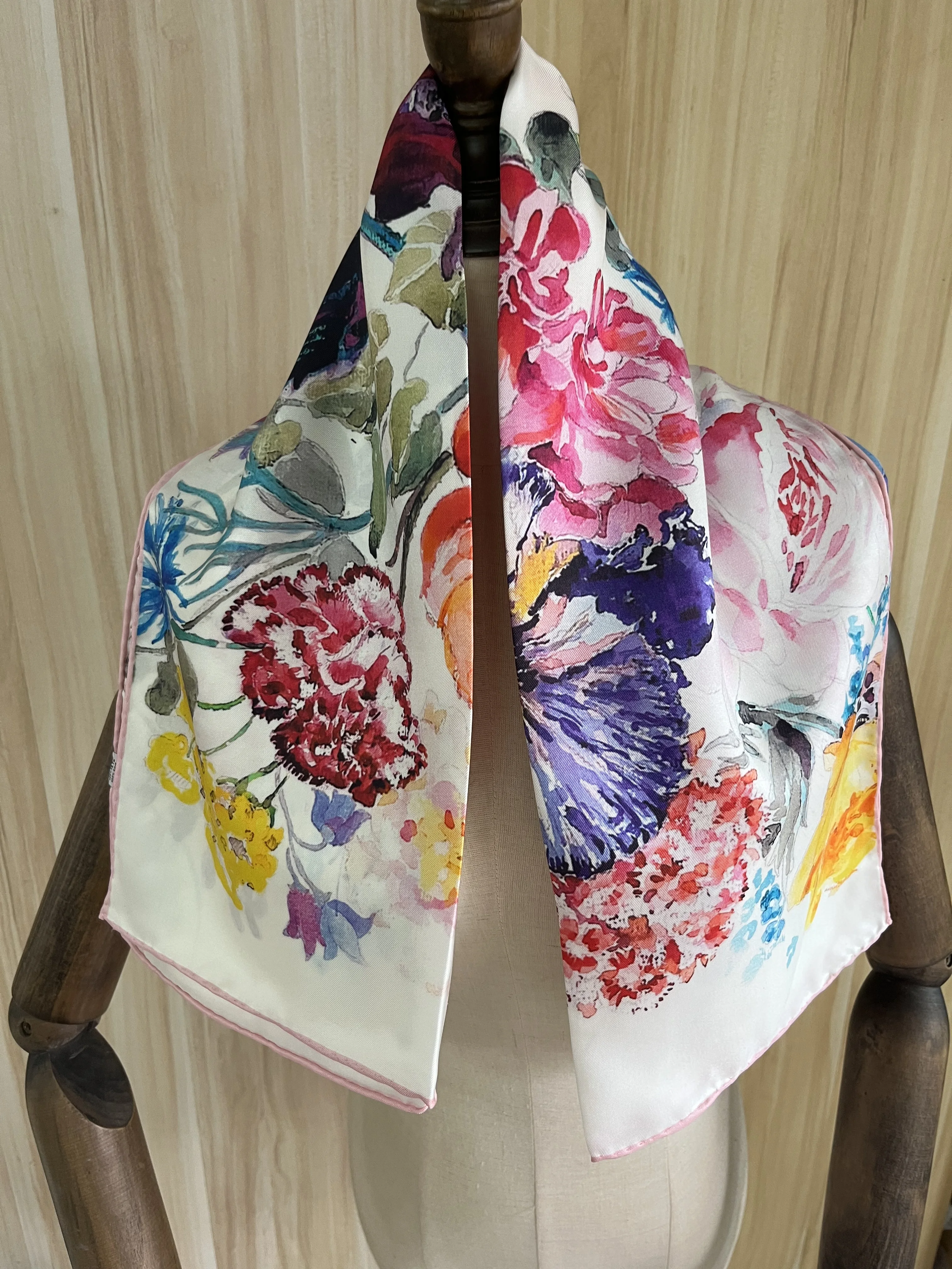 Bufanda de seda 2023 para mujer y niña, chal cuadrado de sarga con flor ...