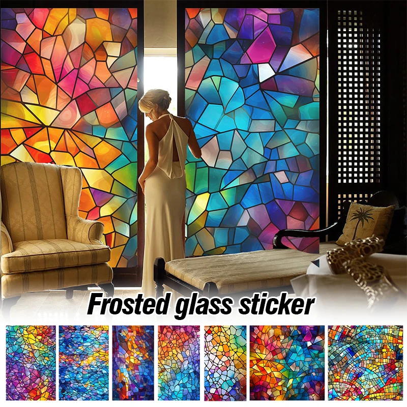 Retro-Church-Stained-Glass-Film-Frosted-Window-Sticker-Opaque-Colorful ...