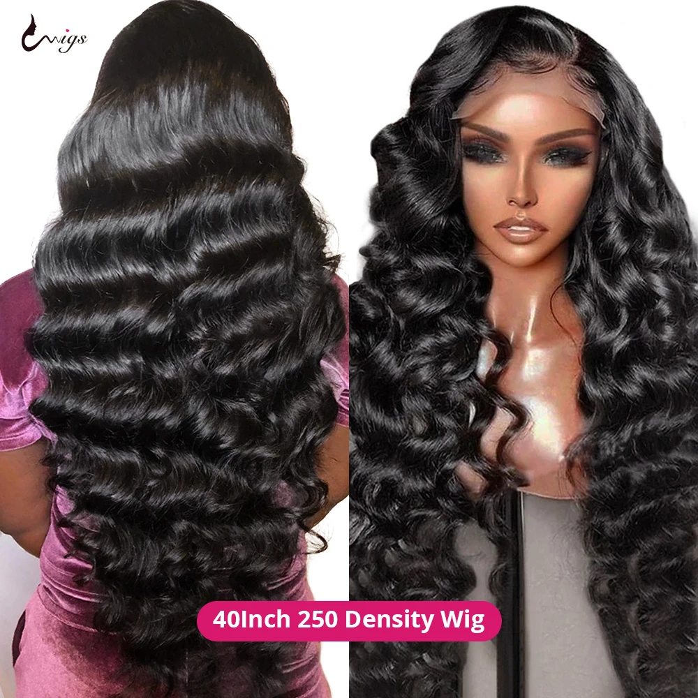 250 Density 13X4 Loose Deep Wave Closure Wig Human Hair Wigs 32 34 Inch ...