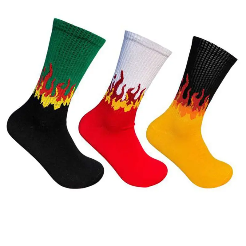 Men's Socks Cotton Red Black Flame Socks Fashion Hip Hop Socks Teenager ...