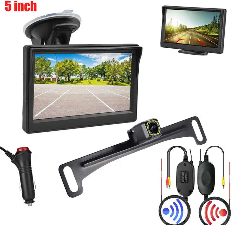 Popular-Car-5-LCD-Monitor-Wireless-Rear-View-Kit-and-Car-License-Plate ...