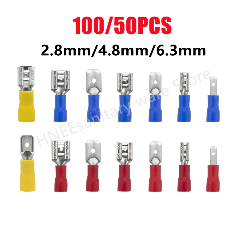 100-50pcs-Male-Female-Spade-Terminals-2-8mm-4-8mm-6-3mm-Insulated-Spade ...