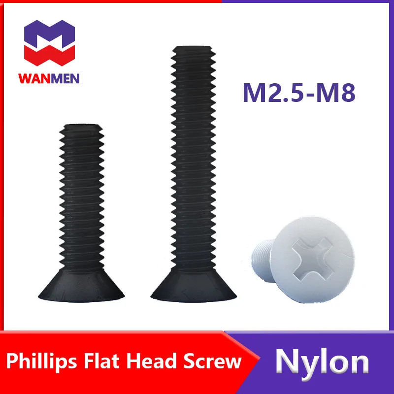 Phillips-Flat-Head-Screw-M2-5-M3-M4-M5-M6-M8-Black-White-Nylon-Plastic ...