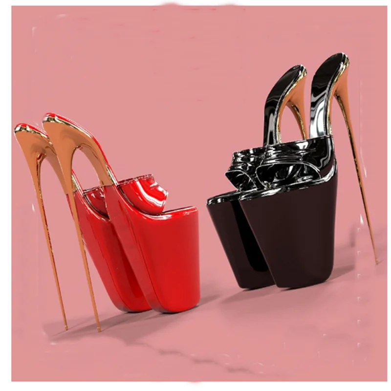 Pantofole-con-plateau-in-pelle-verniciata-nera-Peep-Toe-tacco-alto ...
