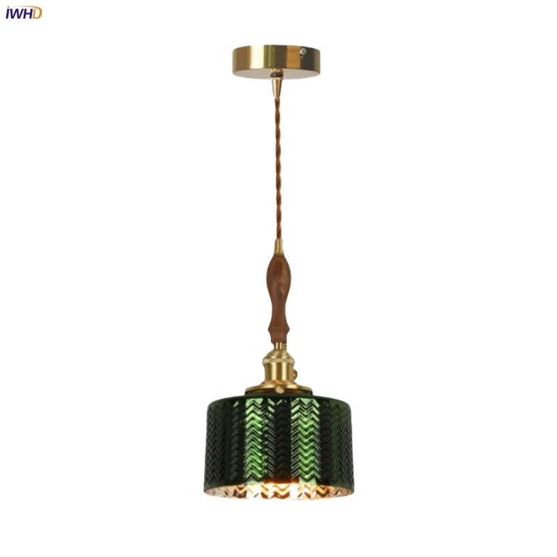 IWHD Green Wave Pattern Lampshade LED Pendant Lamp Cafe Loft Dining ...