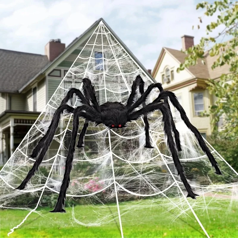 Halloween spider web simulation big black spider decoration bar scene ...