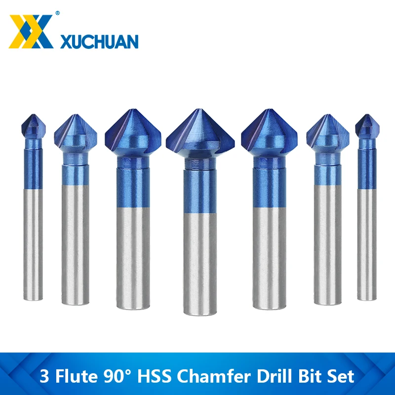 6pcs-3-Flute-90-Degree-HSS-Chamfer-Drill-Bit-Set-6-3-20-5mm-Countersink ...