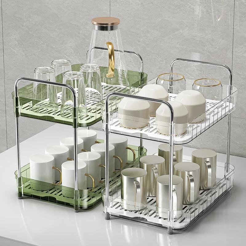 Water-Cup-Storage-Tray-Double-Layer-Kitchen-Dishes-Drainer-Spice ...