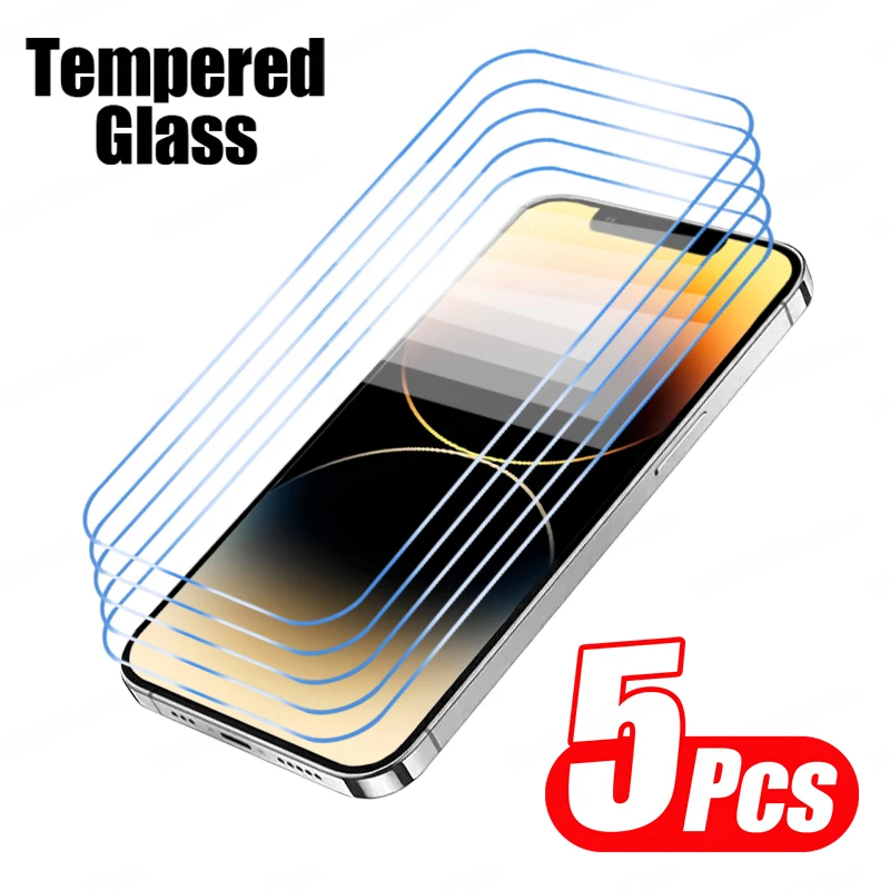 5Pcs-Tempered-Glass-Screen-Protector-For-iPhone-12-13-11-14-15-Pro-Max ...