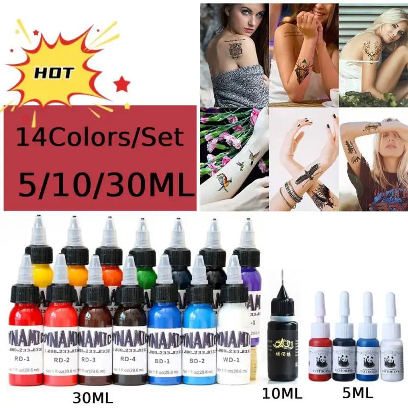 Hot 14Color 5/10/30ml/bottle Brand Professional Tattoo Ink Kits For Body Art Natural Plant ...