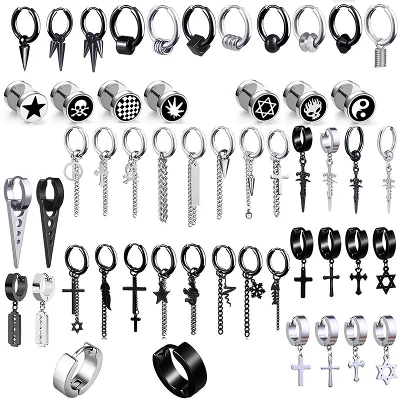Pendientes-de-acero-inoxidable-para-hombre-y-mujer-aretes-colgantes-de ...