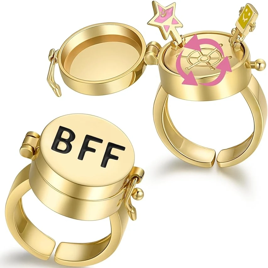 YILUOCD-2-Pcs-Gold-Color-Spinner-BFF-Matching-Rings-Best-Friend-Open ...