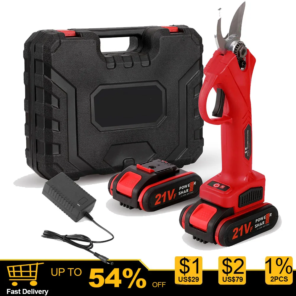 21V Cordless Electric Pruner Pruning Shear Efficient Fruit Tree Bonsai Pruning Branches Cutter ...