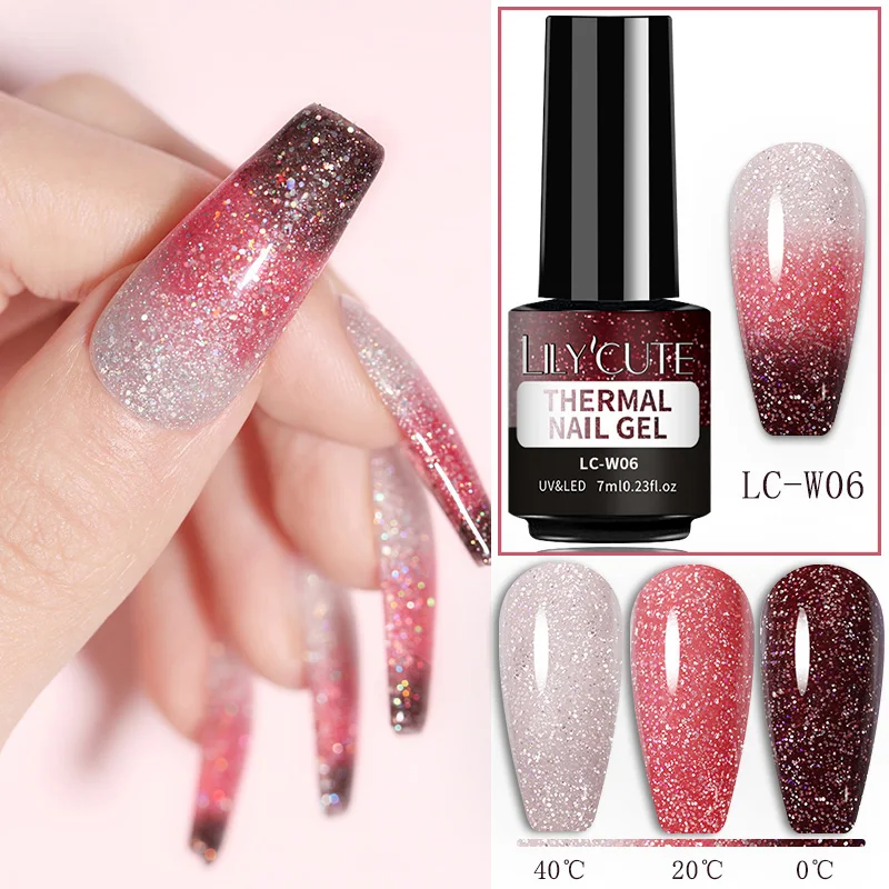 Lilycute-thermische-Nagellack-politur-3-Schichten-Farbverlauf-nackt-rosa-Glitzer-Temperatur ...