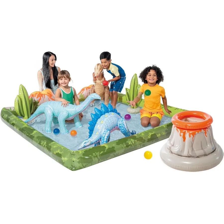 Jurassic Adventure Inflatable Kiddie Pool with Water Sprayer Slide ...