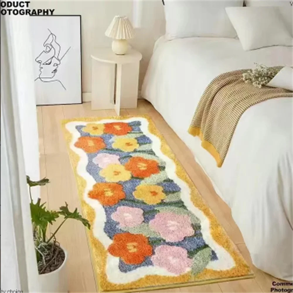 Irregular-Thickened-Bedside-Mats-Purple-Floral-Ins-Style-Bedroom-Carpet ...