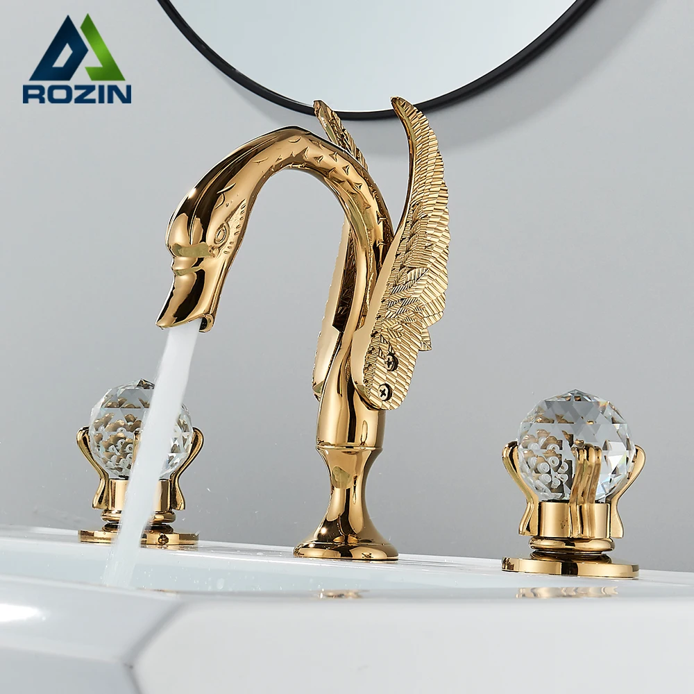Swan Bathroom Faucet Brushed | Bathroom Faucet Luxury Swan - Gold Basin ...