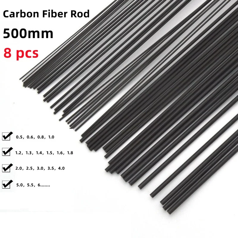 8pcs Length 500mm Carbon Fiber Rods For RC Airplane Matte Pole DIY ...