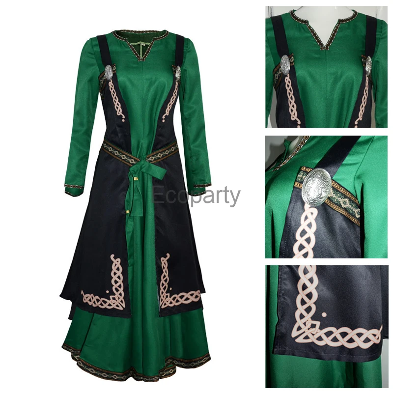 Medieval-Renaissance-Costume-For-Women-Vintage-Irish-Green-Long-Sleeve ...