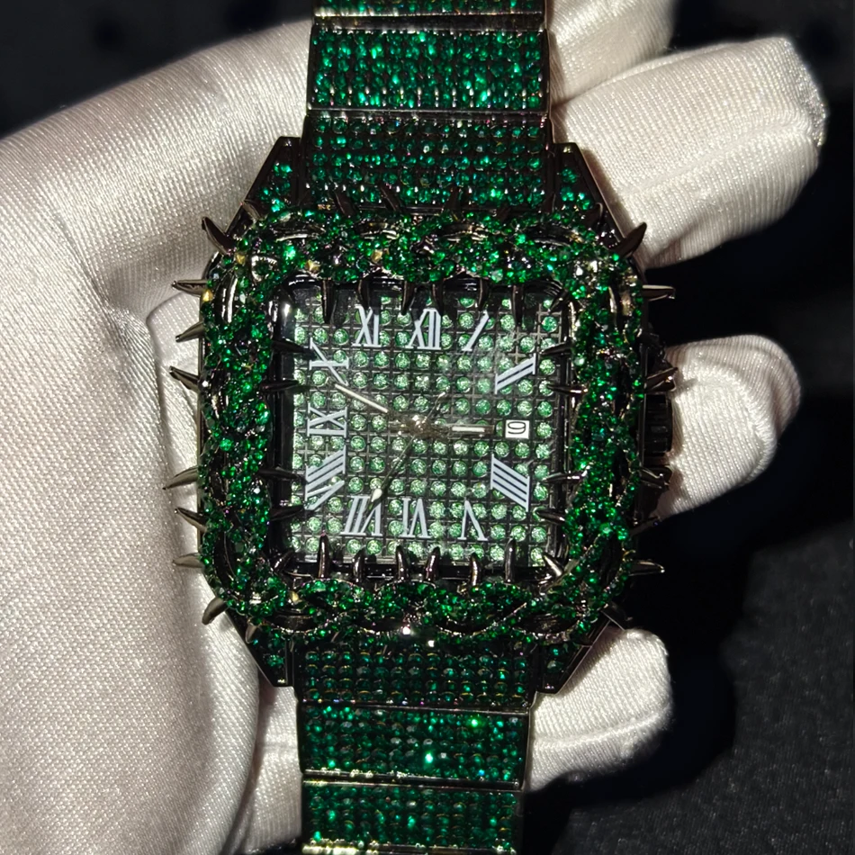 Shine Luxury Hip-Hop Diamond Watch with Emeralds for Men Replica Czech ...