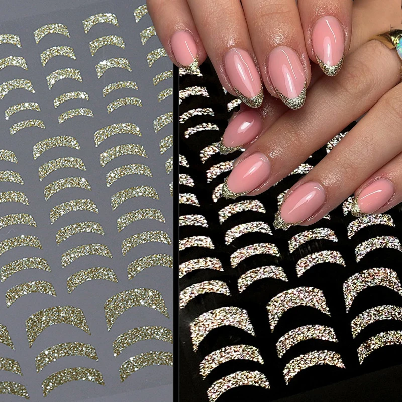 1pc Gold Glitter French Line Nail Sticker Shiny Stripe Lines Wave ...