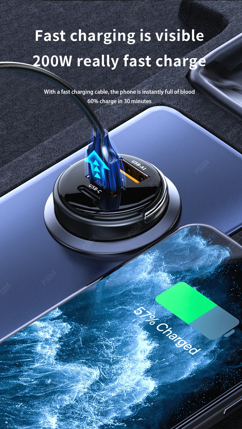 Chargeur de voiture 3D à 3 ports,230W,5A,QC3.0,PD,charge rapide,PPS,PD ...
