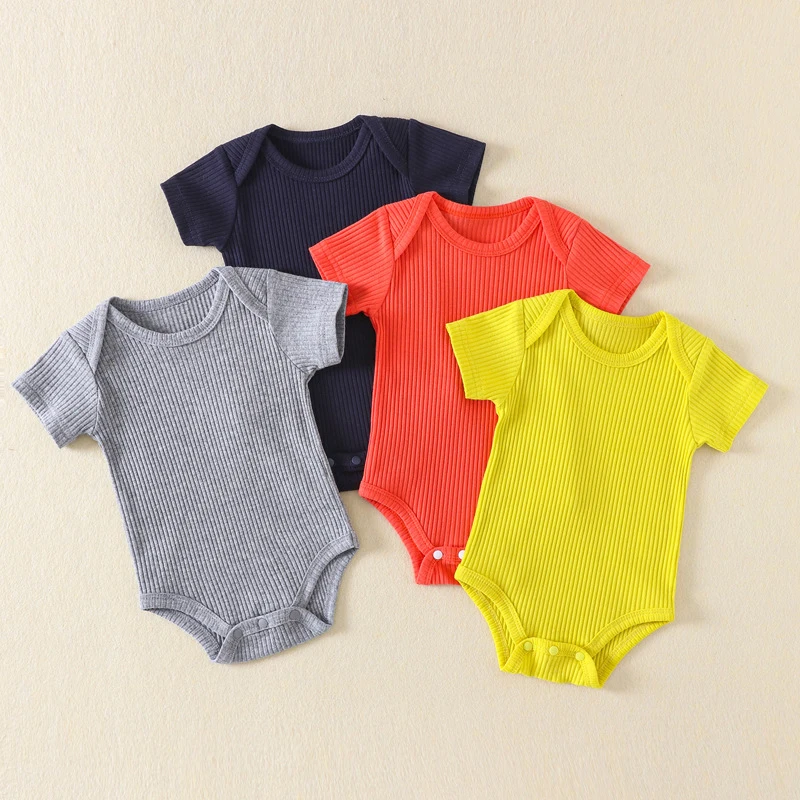 Baby Bodysuit Ribbed Infant Knitted Romper Short Sleeve Onesies Soft ...