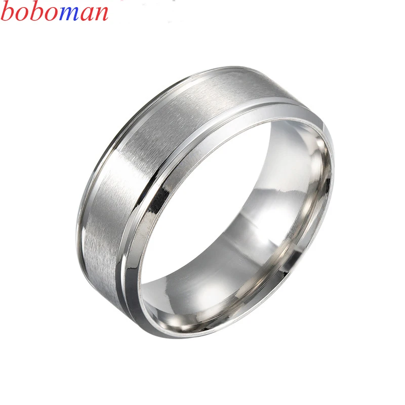 Men's Rings Stainless Steel 8mm Wide Matte Double Beveled Simple Male ...