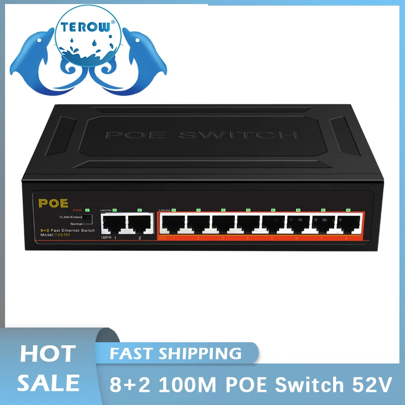 POE 스위치 기가비트 TEROW 링크 TE204 네트워크 스위치 이더넷 8*100M POE + 보안 기능을 위한 VLAN ...