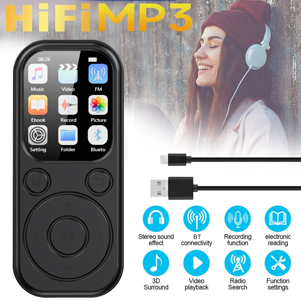 Mini 1.8 inch Slim MP3 Player Bluetooth 5.4 Portable Walkman Compatible ...
