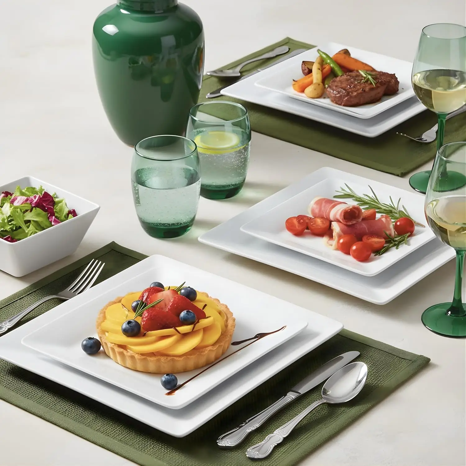 12-Piece Square Dinnerware Set for 4 – Non-Breakable Melamine Plates ...