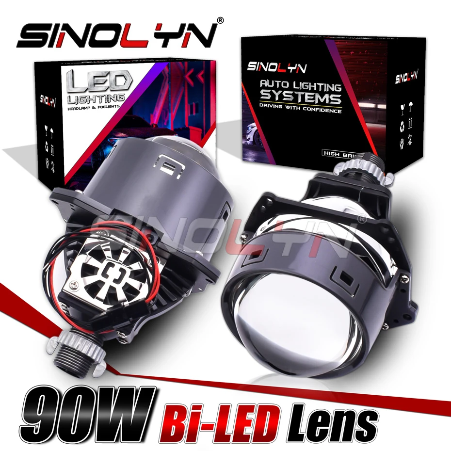 Sinolyn LED Headlight 90W Car Light Lenses For Headlights H7 LED H4 H1 H11 9005 9006 3 Inch Bi ...