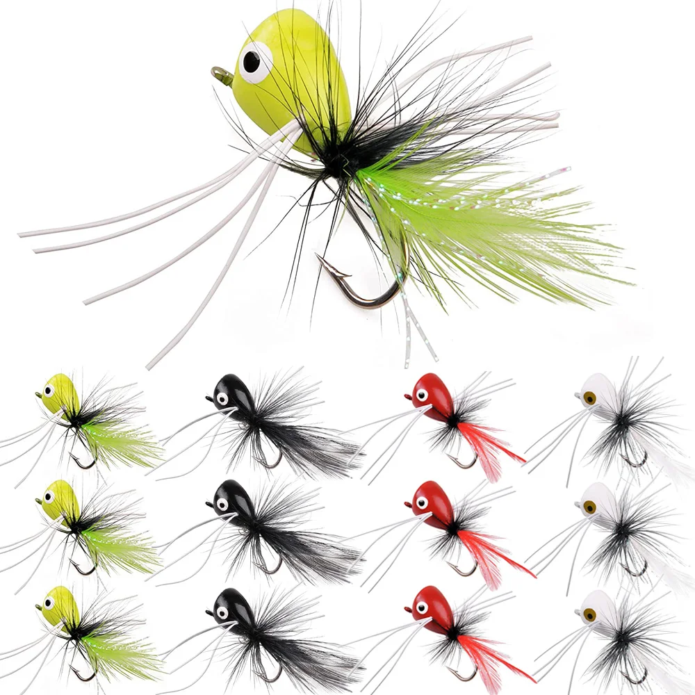 12Pcs-Foam-Float-Fly-Fishing-Poppers-with-Jig-Head-for-Bass-Bluegil ...