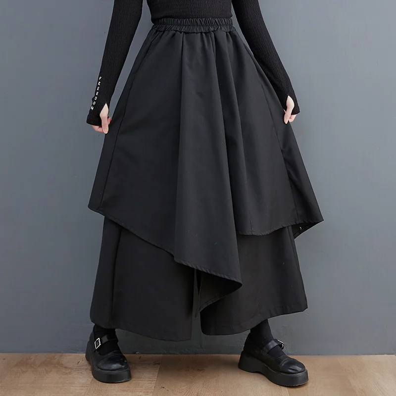 2922-Streetwear-Pants-Women-False-Two-Piece-Wide-Leg-Pants-High-Waisted ...