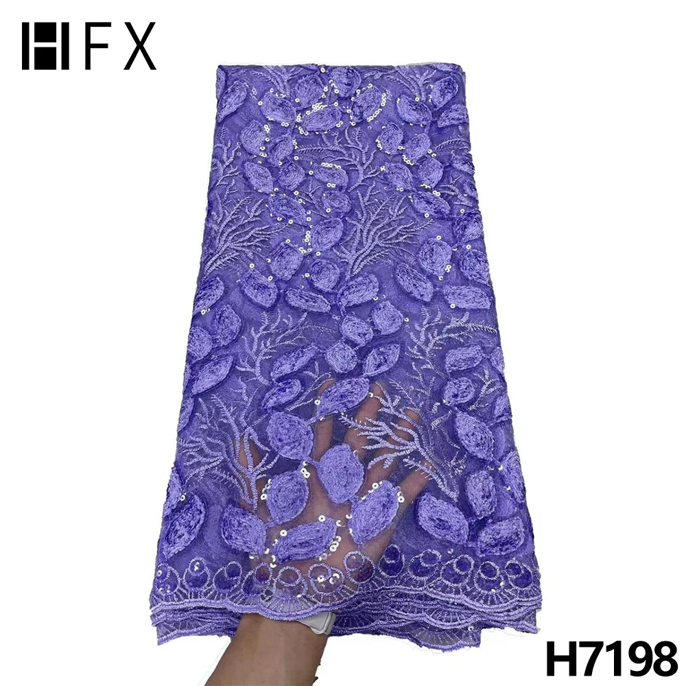Hfx Purple African Lace Fabric 5 Yards High Quality Nigerian Wedding ...