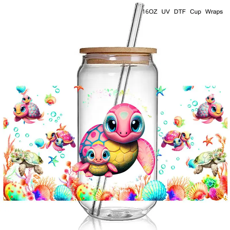 Cute-Colorful-turtle-Design-3D-UV-DTF-Cup-Wraps-stickers-Custom-Marine ...