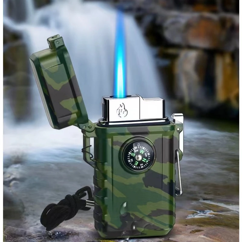 Waterproof-Butane-Gas-Lighter-Lanyard-Compass-Creative-Outdoor-Camping ...
