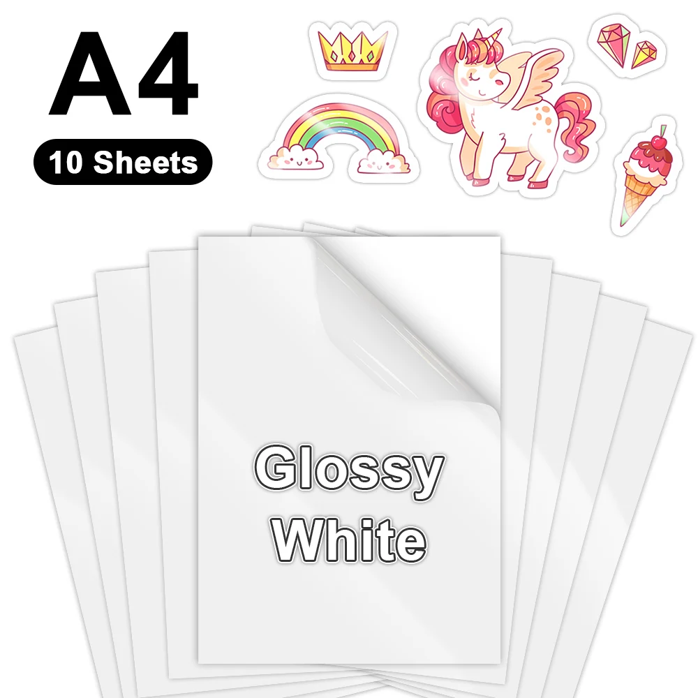 10-Sheets-A4-Glossy-White-Printable-Vinyl-Sticker-Paper-Transparent ...