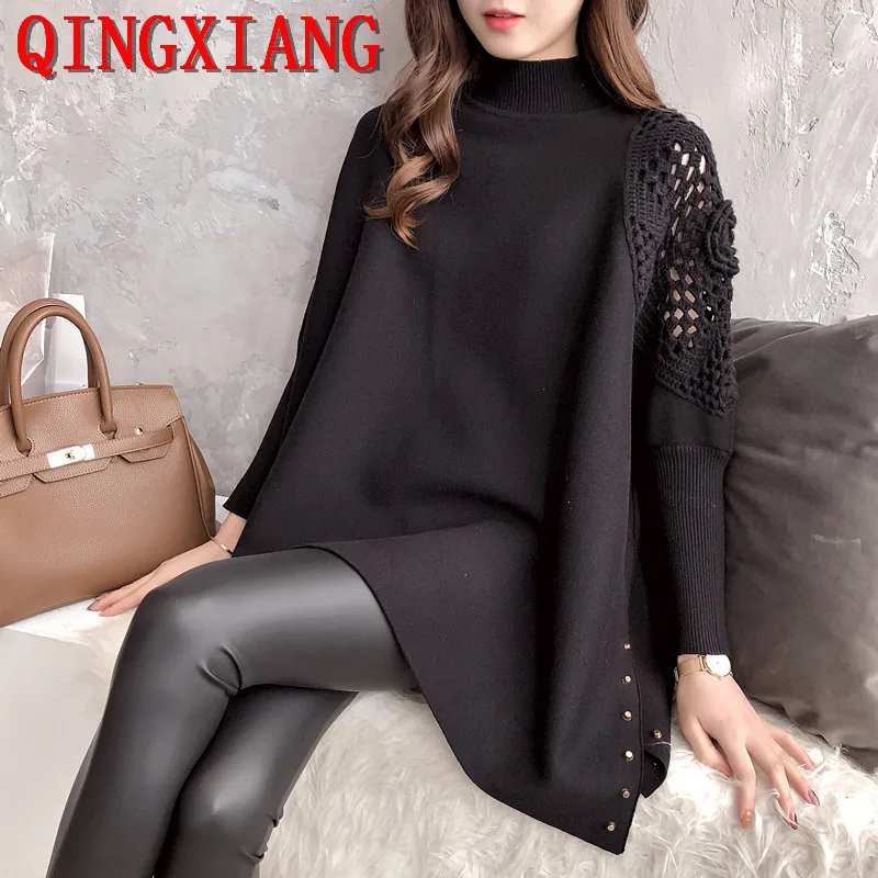 4-Style-Women-Knitted-Mantle-Hollow-Out-Black-Grey-Knits-Sweater ...