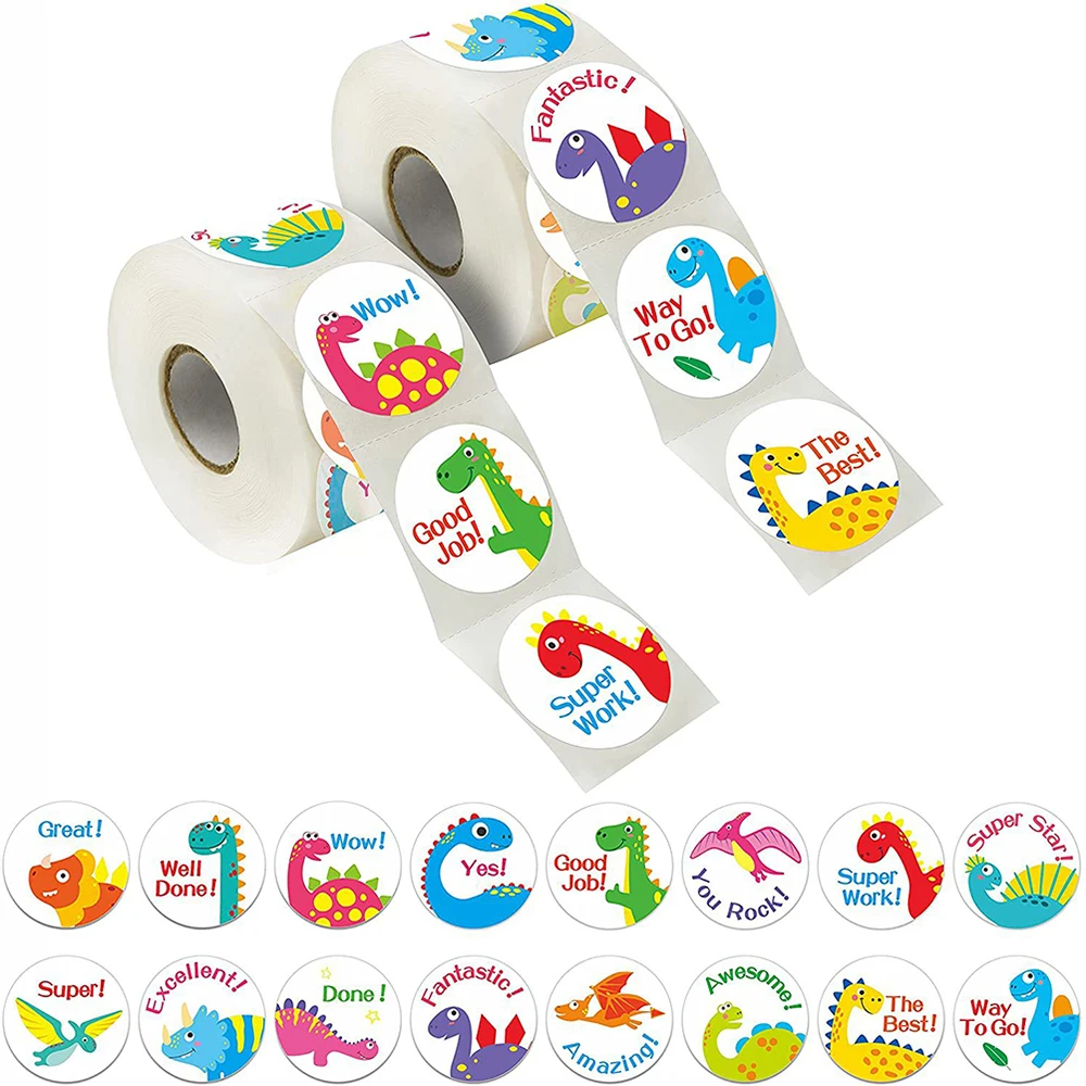 50-500Pcs Round Dinosaur Stickers For Kids Teacher Reward Stickers ...