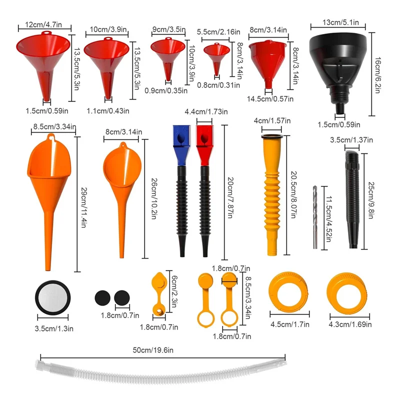New19-Piece Automotive Funnel Set Comes With Multiple Funnel Types And ...