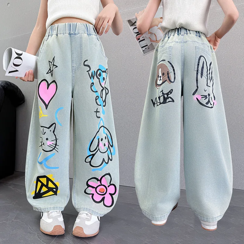 Girls Graffiti Jeans Summer New Arrival 2026 Big Children Loose ...