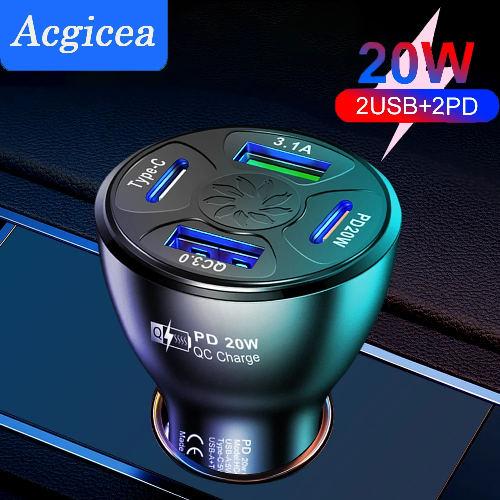 PD Car Charger USB Fast Charging Car Adapter Type C Multiple Port ...