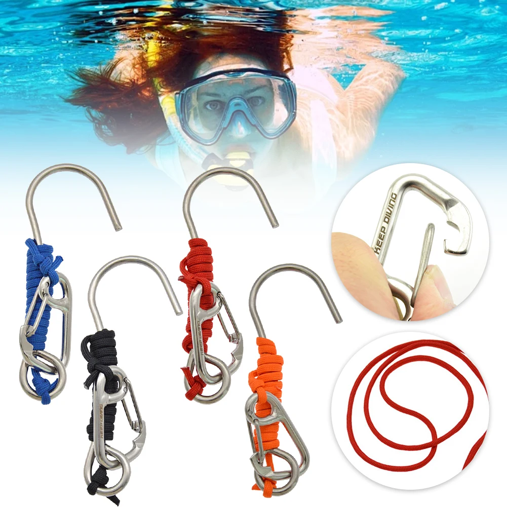 Diving-Stainless-Steel-Single-Hook-120cm-Spiral-Coil-Lanyard-Anti-Lost ...