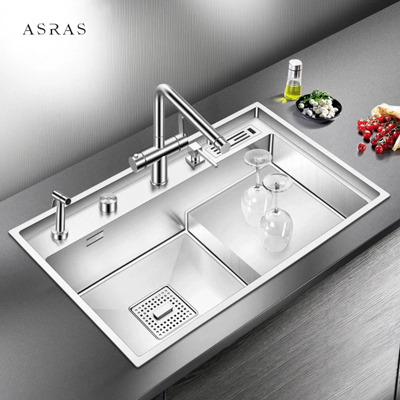 ASRAS 304 Stainless Steel Kitchen Stepped Sink 4mm Thickness 220mm ...