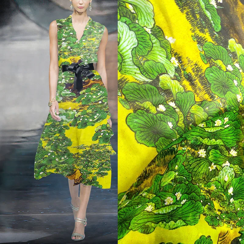 Italian-Brand-Natural-Silk-Chiffon-Fabric-Poplin-Yellow-Flower-Printed ...